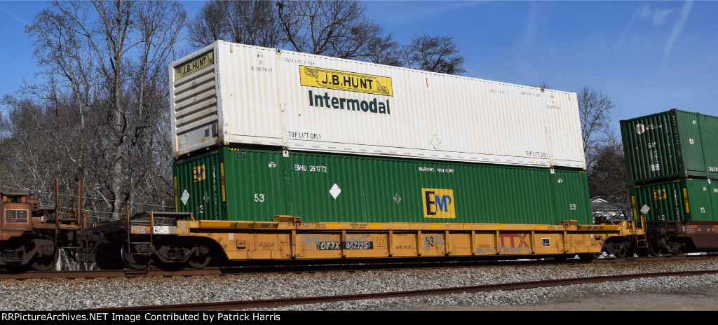 DTTX 467125 NW13SF 53-foot well car with JBHU 244911 and EMHU 261772 53-foot containers ...